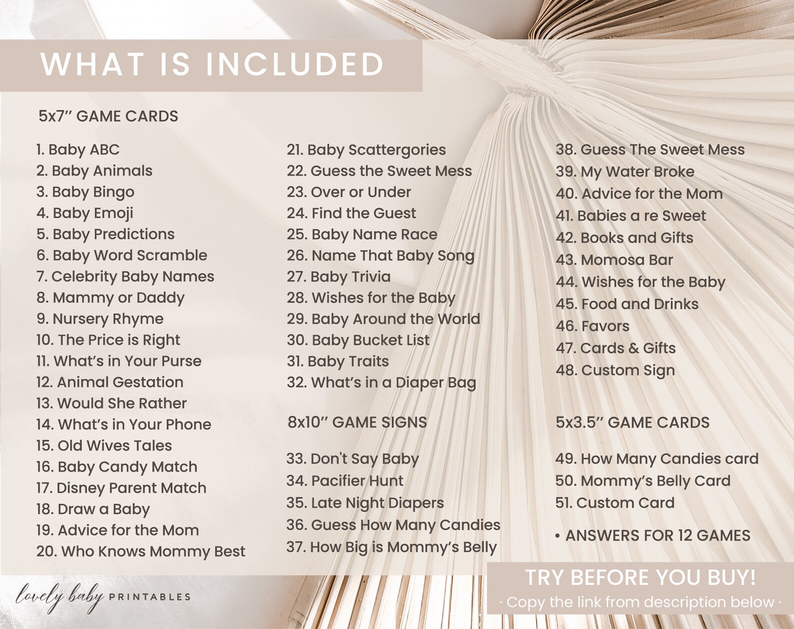 Printable Baby Shower Games Bundle Editable Baby Shower Game Package ...