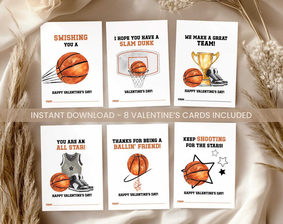Printable Basketball Valentines Cards, Kids Valentine Day Gift Tags ...