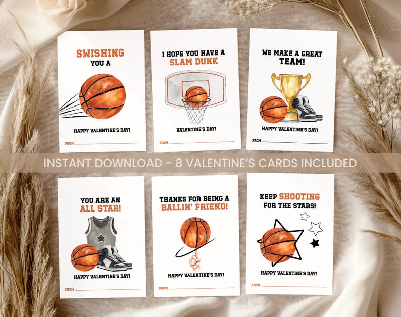 Printable Basketball Valentines Cards, Kids Valentine Day Gift Tags ...