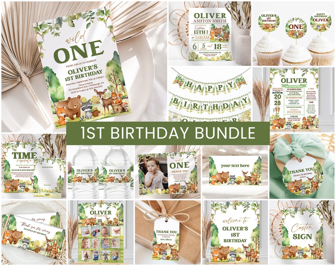 Woodland Birthday Bundle, Boys 1st Birthday Invite | Woodland, Forrest ...