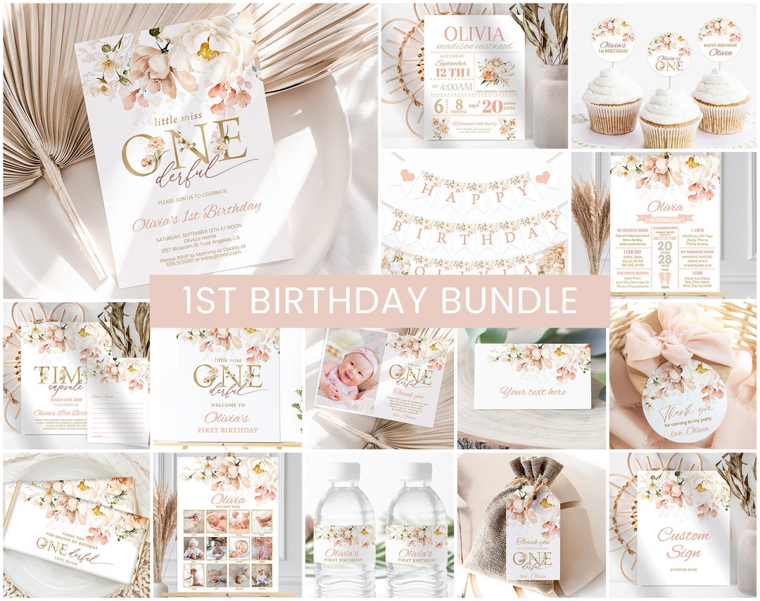 Blush Floral 1st Birthday Bundle Printable First Birthday Bundle ...