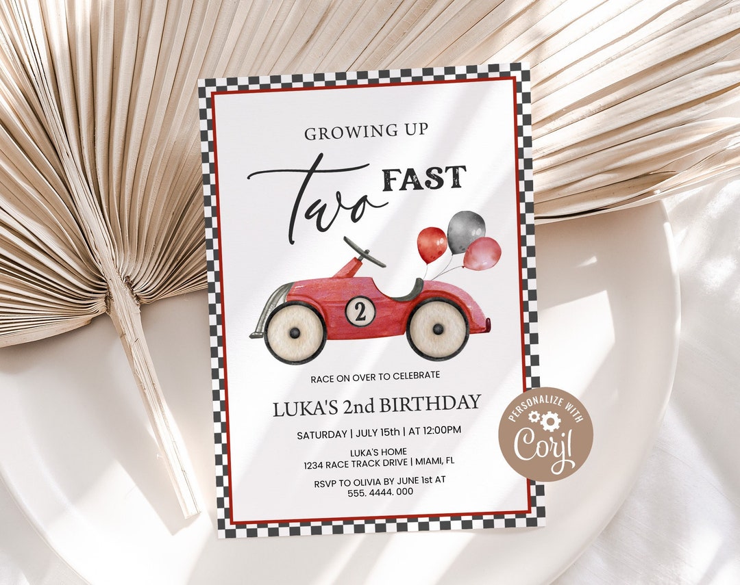Editable TWO Fast Birthday Invitation Race Car 2nd Birthday Invite Red ...