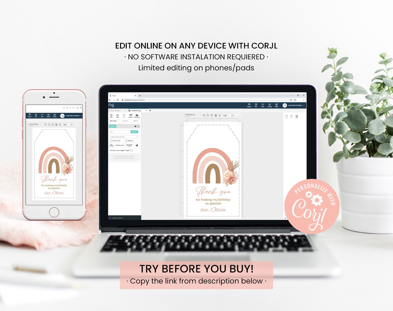 Printable Rainbow Birthday Favors, Editable Gift Tags Modern, Boho ...