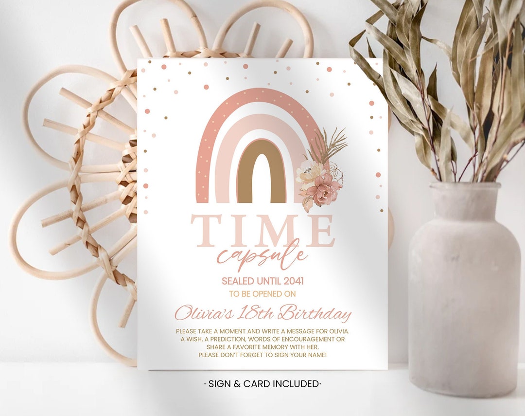 Boho Rainbow Birthday Time Capsule Sign, Card | Modern Boho Rainbow ...