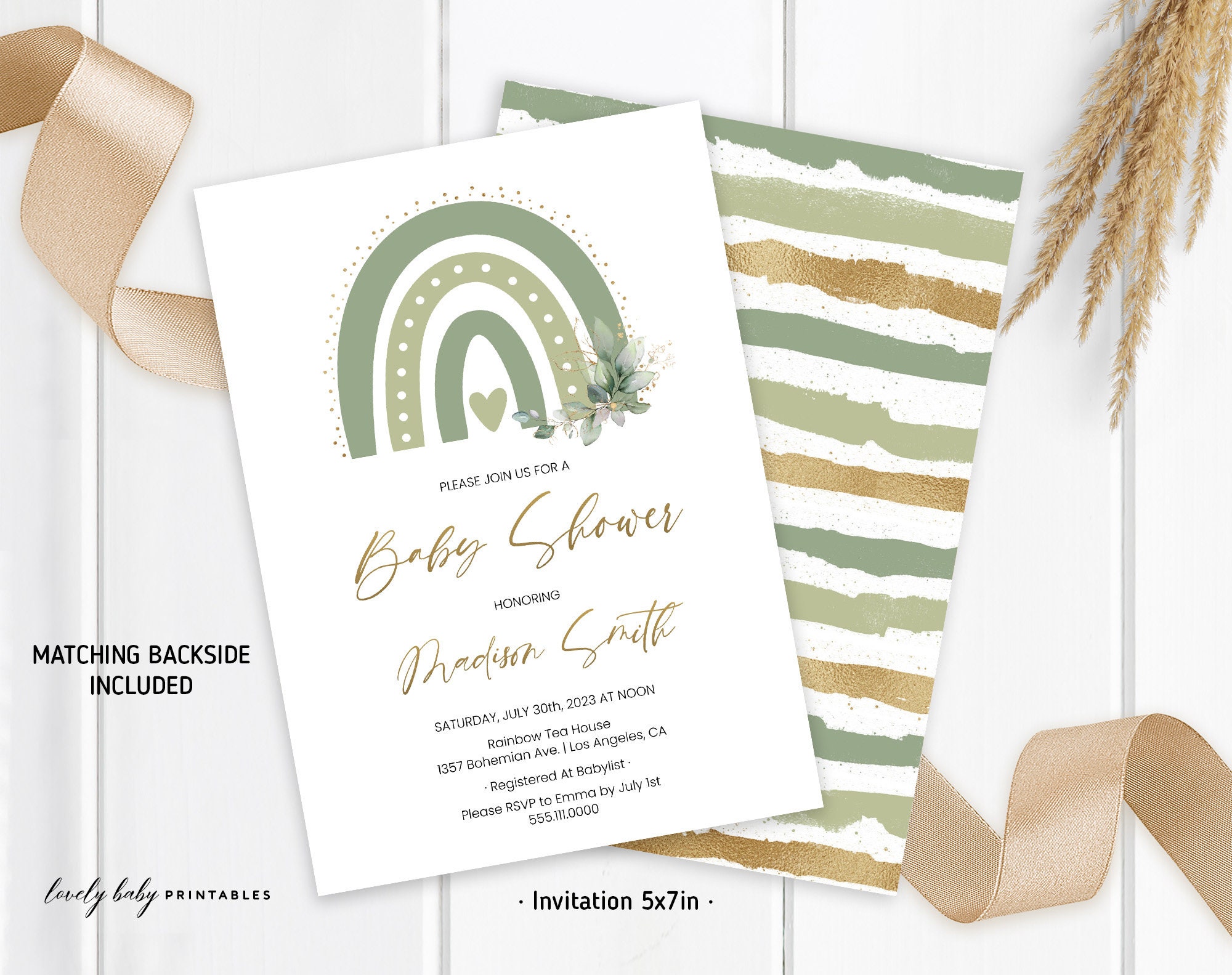 Boho Rainbow Baby Shower Invitation Bundle Printable Gender - Etsy
