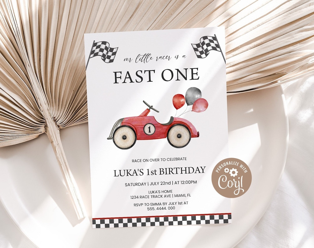 Fast ONE 1st Birthday Invitation Race Car Birthday Invite Boys Red ...