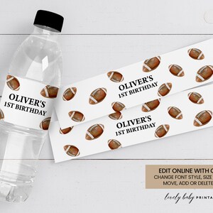 Editable Water Bottle Labels | Football, First Year Down, Game On ...