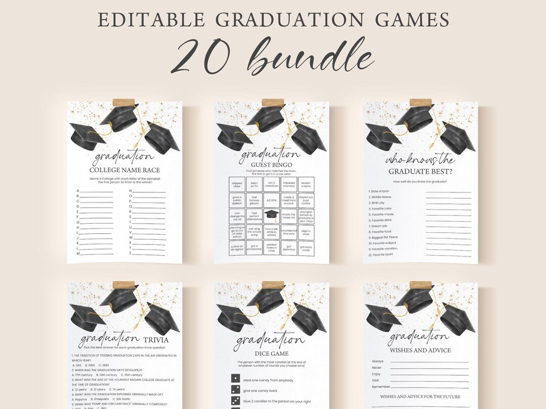 Editable Graduation Party Games Bundle, Set | Black, Gold Glitter ...