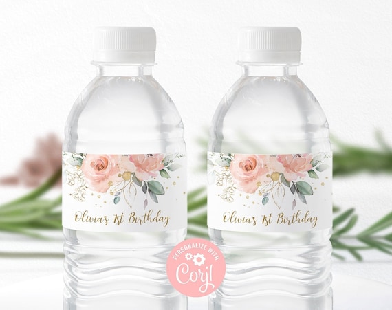 Printable Water Bottle Labels Blush Pink Floral Editable Water - Etsy