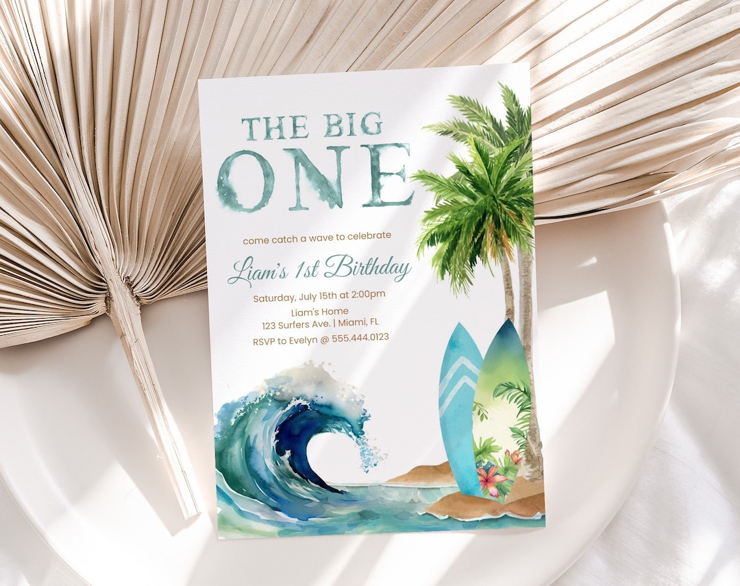 The Big ONE Birthday Invitation, Surfing 1st Birthday Invite Template ...