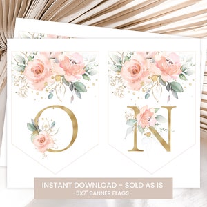 High Chair Banner, Girls 1st Birthday ONE Banner | Blush Pink Floral ...