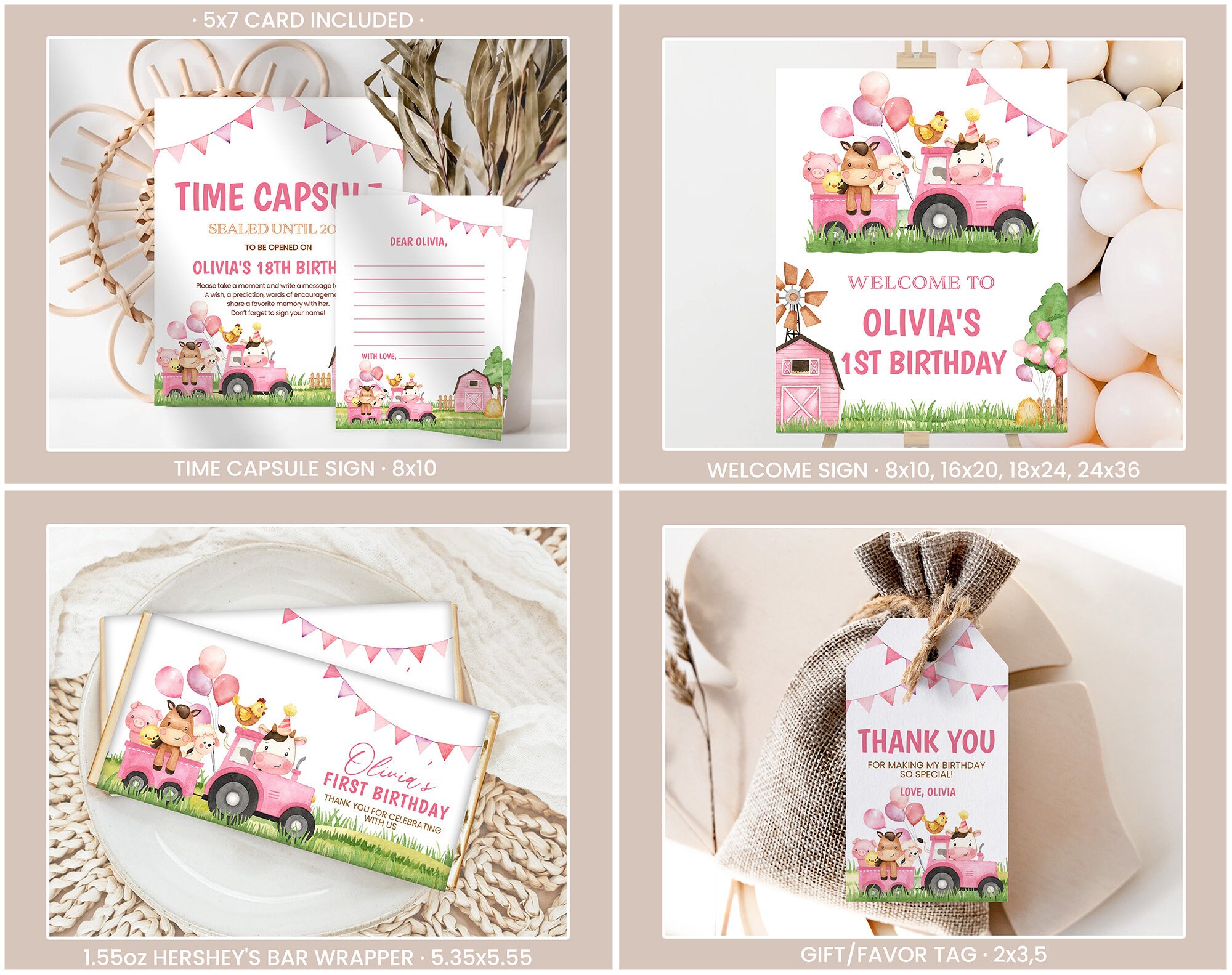 Farm Birthday Bundle, Girls 1st Birthday Invite | Farm Animals, Barn ...