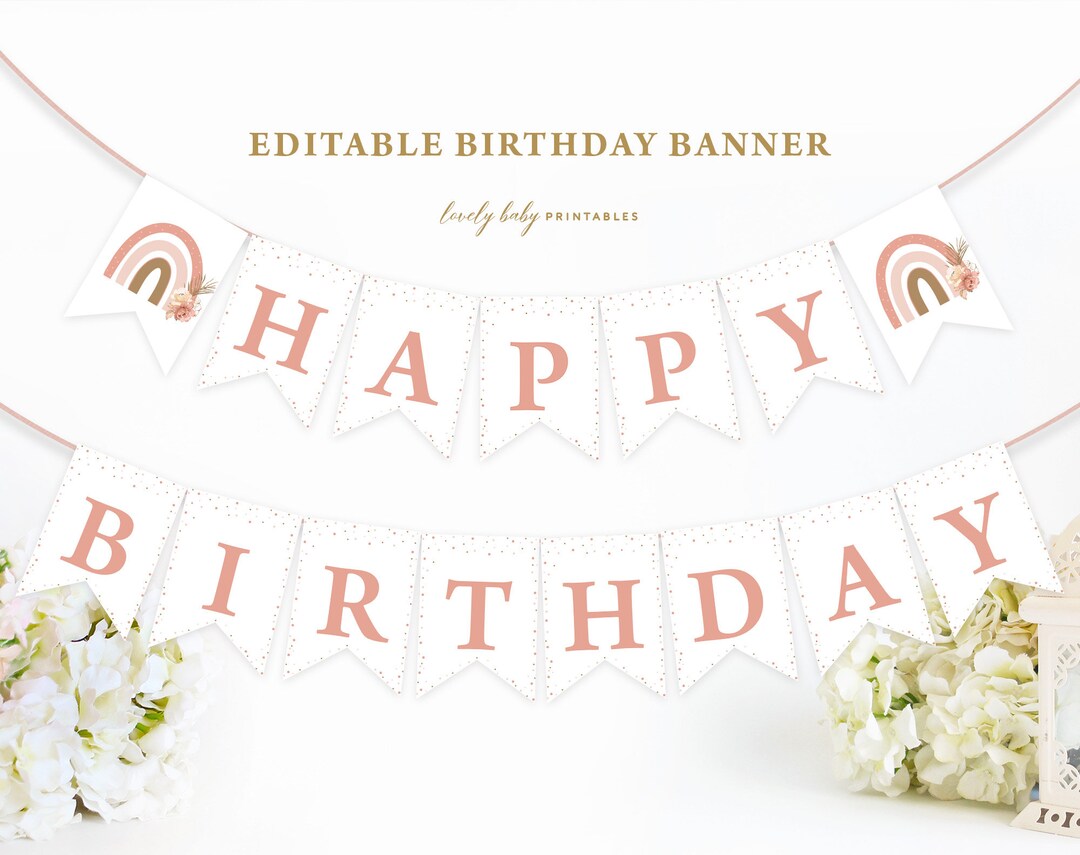 Boho Rainbow Happy Birthday Banner | Modern, Boho Rainbow | Printable ...