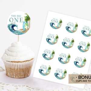 Printable Cupcake Toppers, Editable Cake Decorations | the Big ONE Surf ...