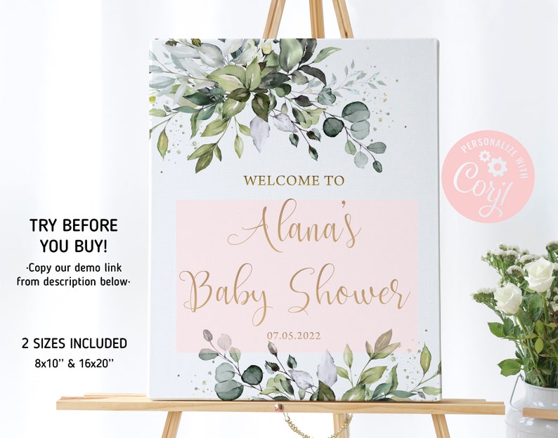Baby Shower Welcome Sign Printable Greenery Welcome to Baby - Etsy
