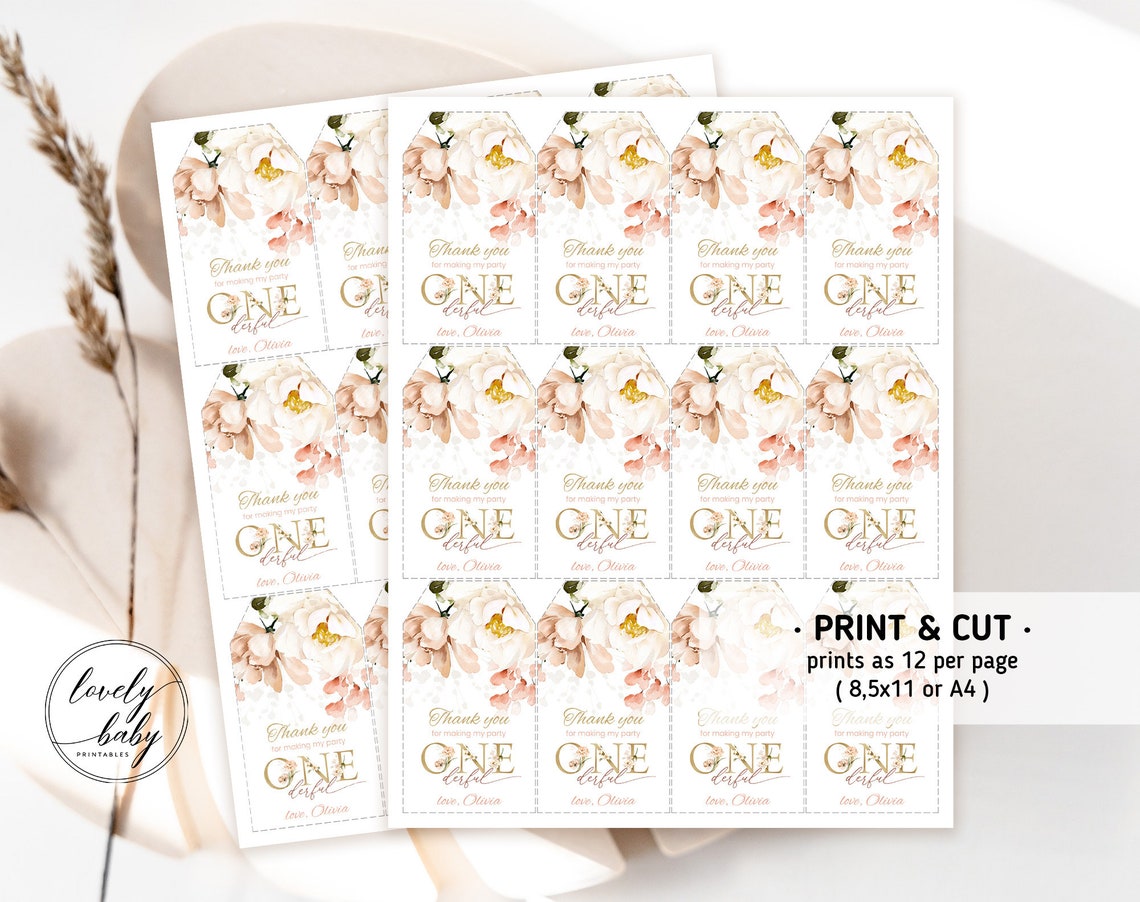 Boho Floral Favor Tags Printable Birthday Party Favors Blush | Etsy