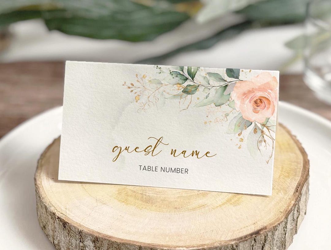 Wedding Place, Name Card, Food Tent Card | Blush Pink Floral, Greenery ...