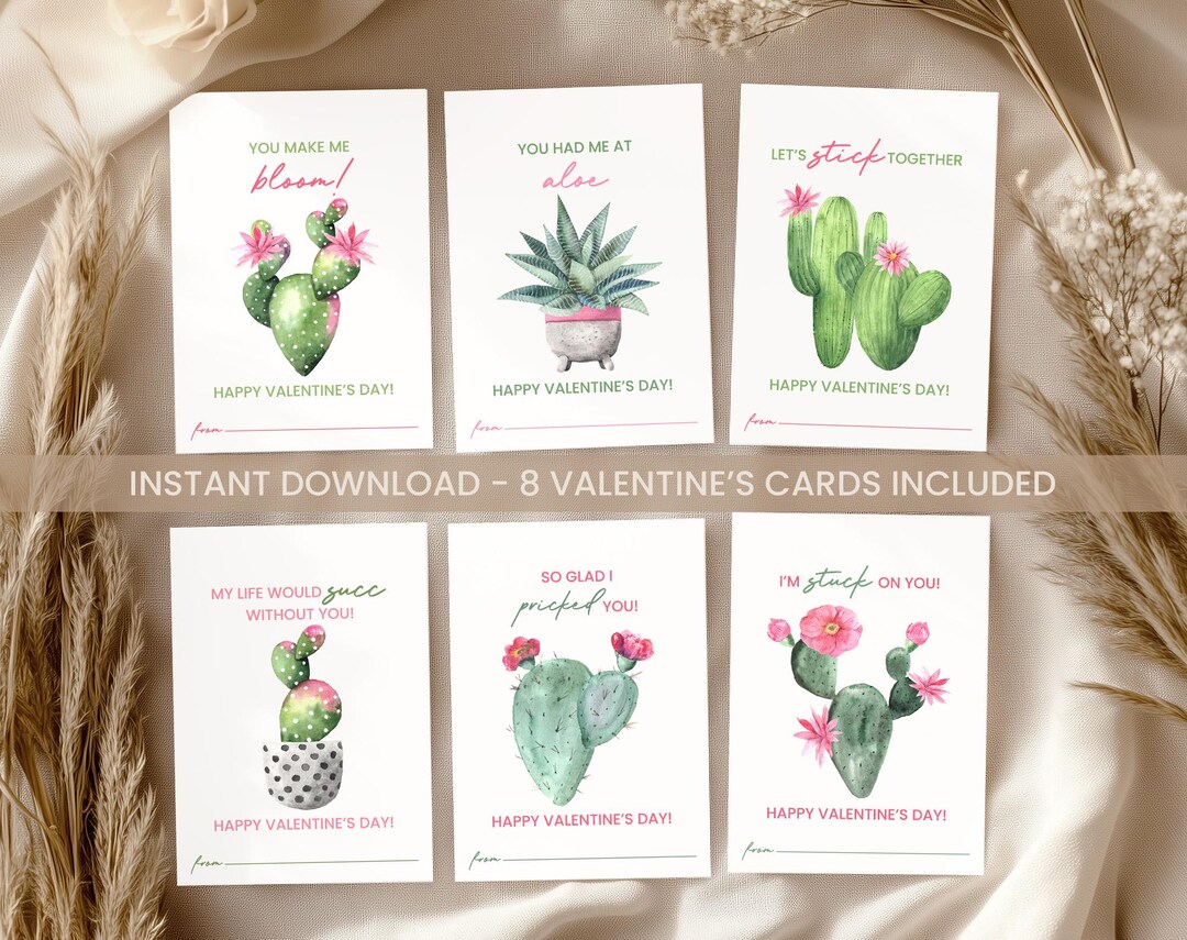 Printable Succulent Valentine Cards, Funny Pun Valentine Day Gift Tags ...