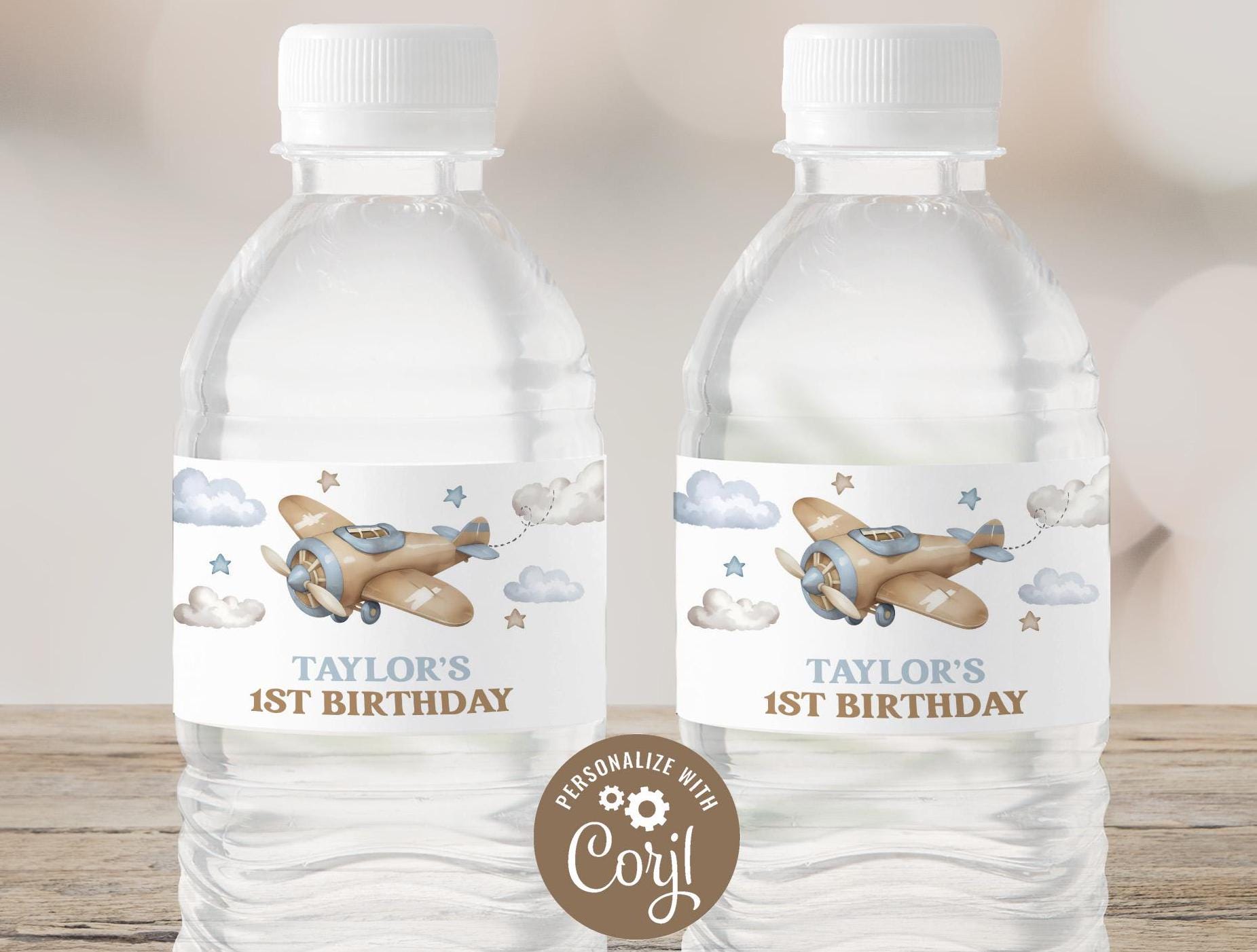 Birthday Water Bottle Labels | Airplane, Retro Fighter Plane, Time ...