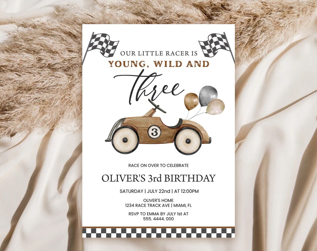 Race Car Third Birthday Invitation, Boys 3rd Birthday Party Invite ...