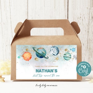 Editable Space Birthday Gable Box Label Printable Gable Gift Box ...