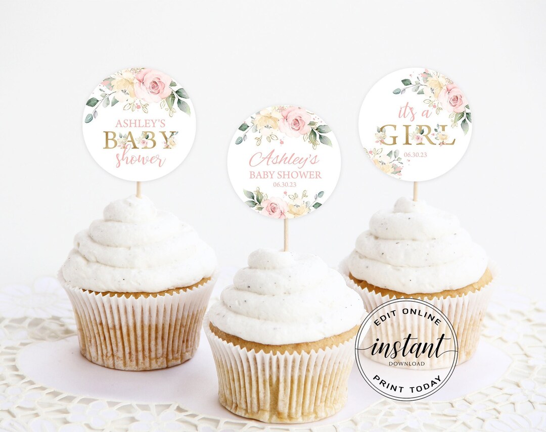 Blush Pink Floral Cupcake Toppers Printable Cupcake Toppers Birthday ...