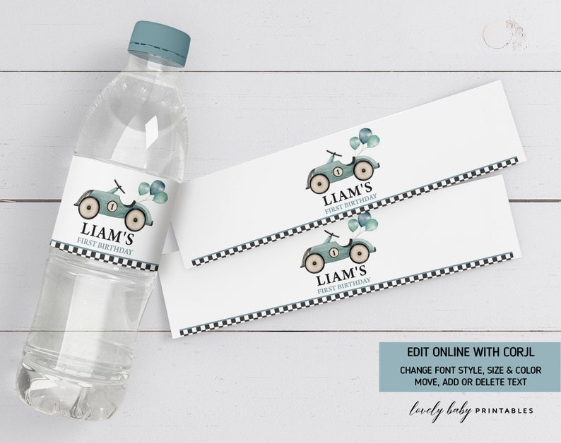 Editable Water Bottle Label Template Race Car Fast ONE - Etsy