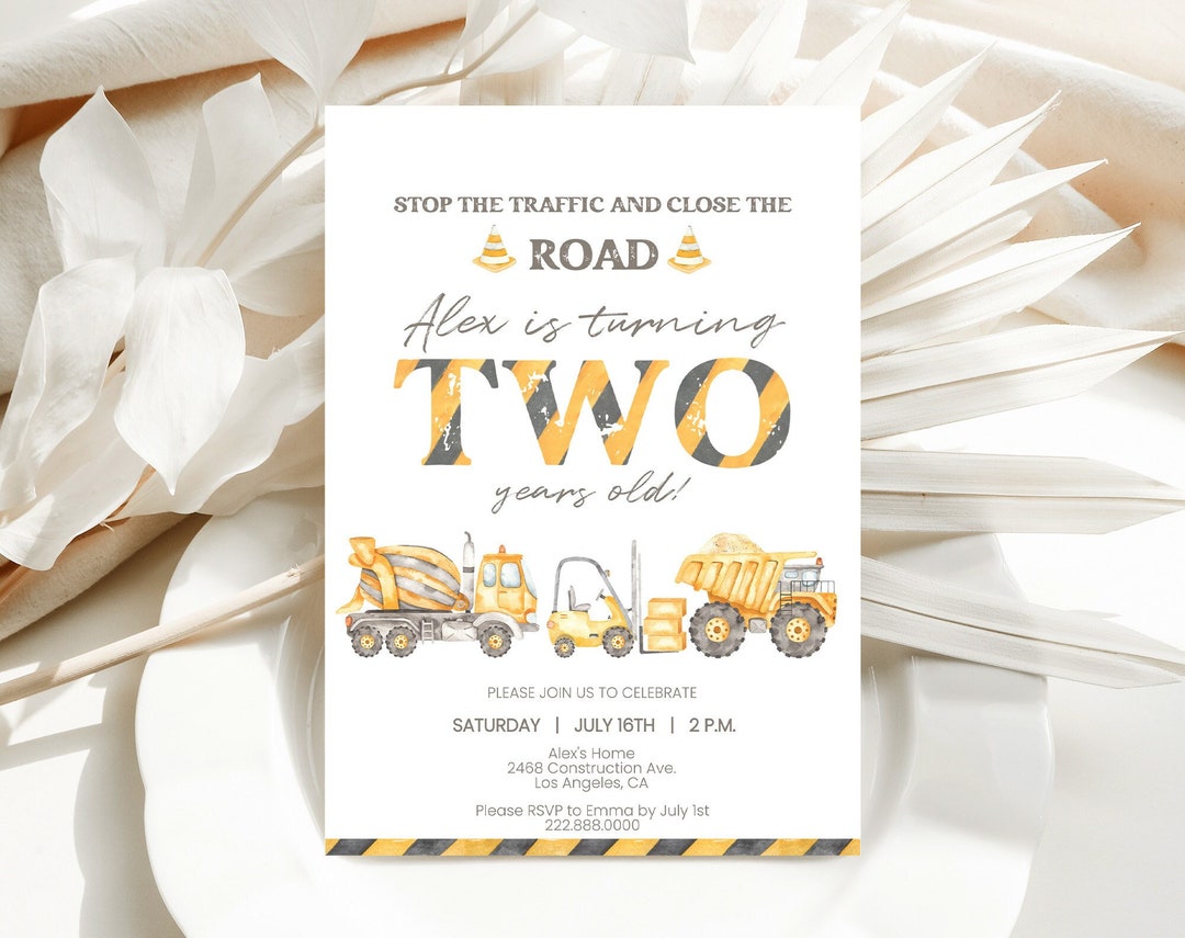 Editable Boys 2nd Birthday Invitation Construction Second Birthday ...