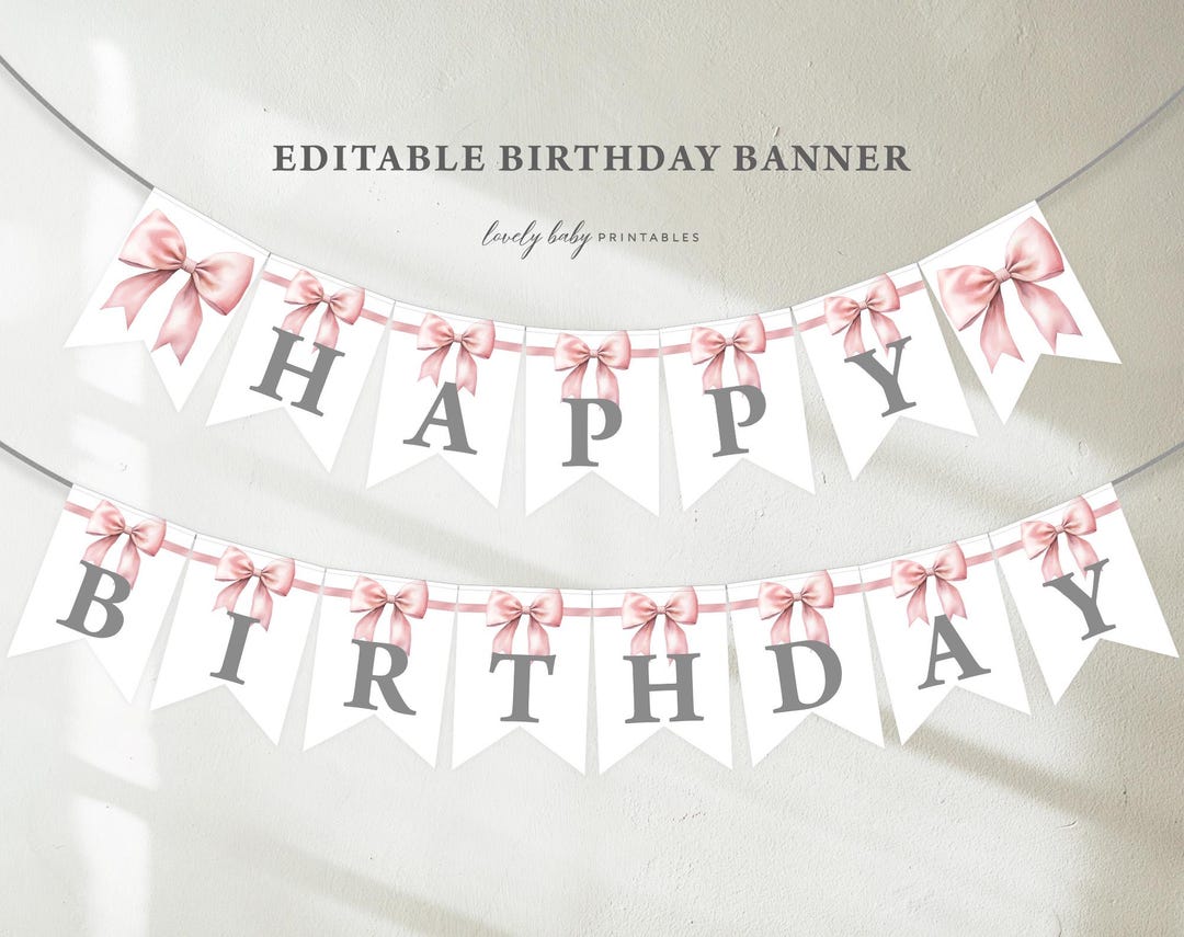 Happy Birthday Banner | Pink Bow, Coquette Bow, Soft Pink Ribbon ...