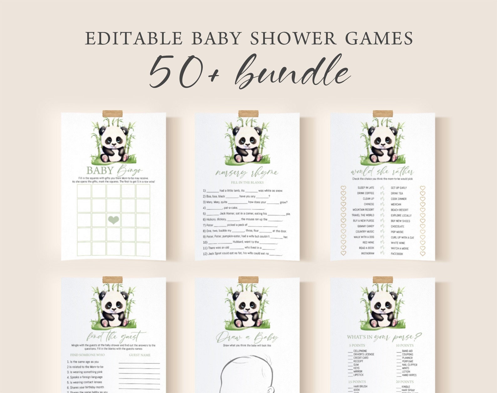 Printable Baby Shower Games Bundle Editable Baby Shower Game Package ...