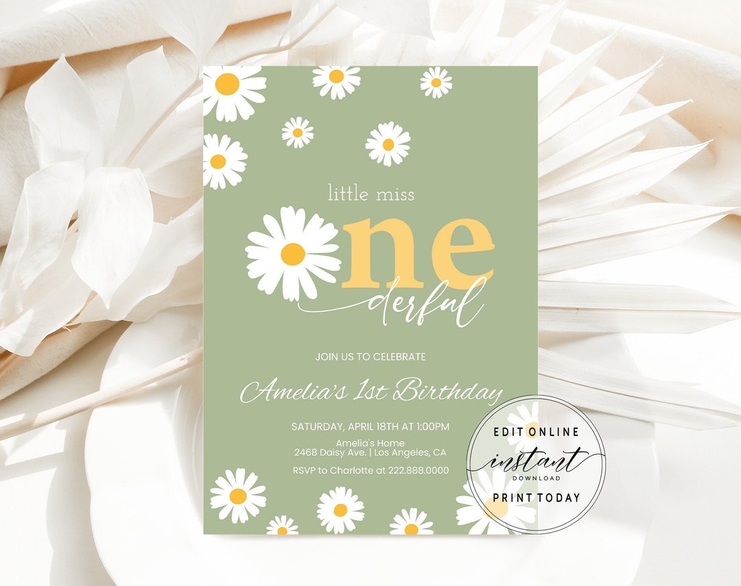Retro Daisy First Birthday Party Invitation Girl Birthday Invite Hippie ...