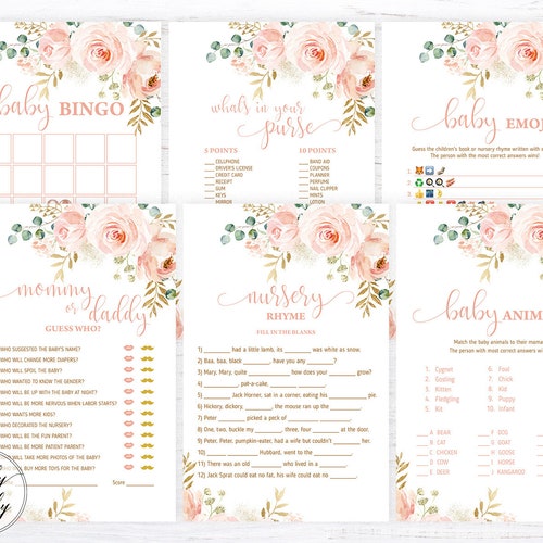 Blush Pink Floral Baby Shower Games Pink and Gold Baby Shower - Etsy