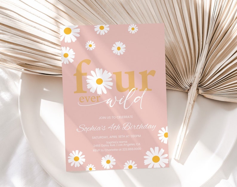 Editable Daisy Birthday Invitation Template Pink Daisy 4th - Etsy UK
