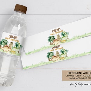 Editable Water Bottle Labels Template Dino Dinosaur T-rex Printable ...