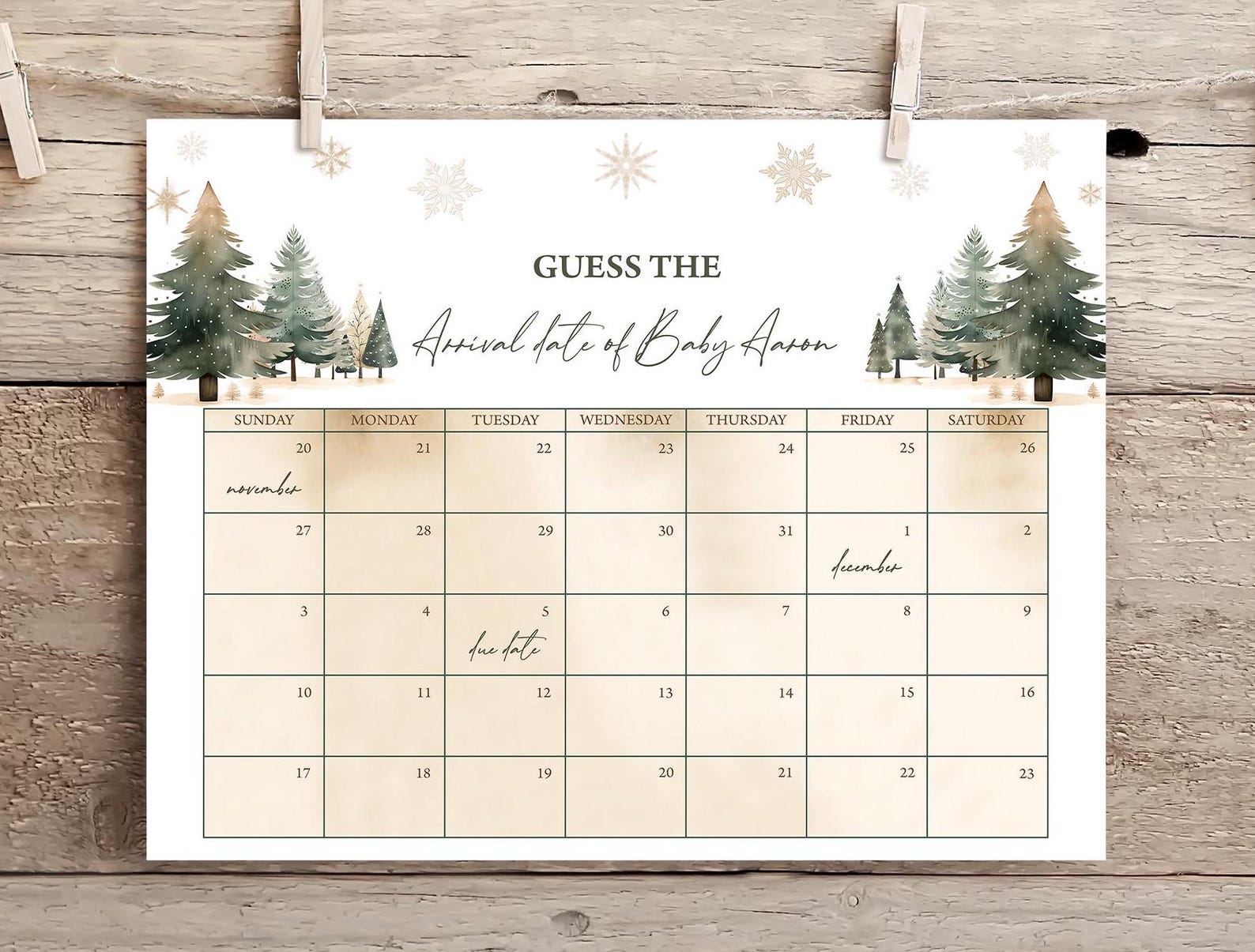 Baby Due Date Calendar, Birth Date Sign | Winter Wonderland, Baby It's ...