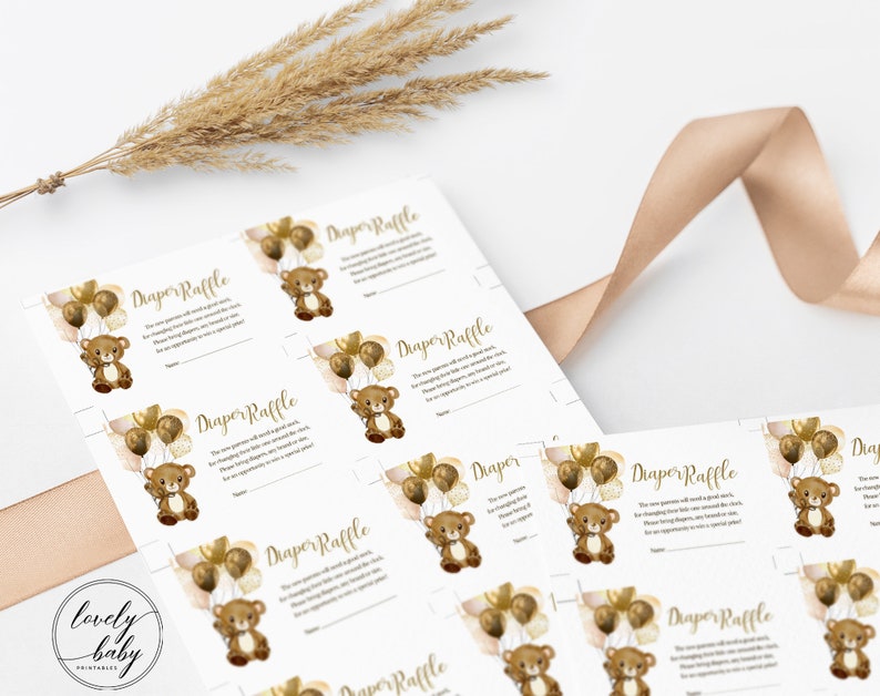 Teddy Bear Diaper Raffle Sign Printable Diaper Raffle Ticket - Etsy