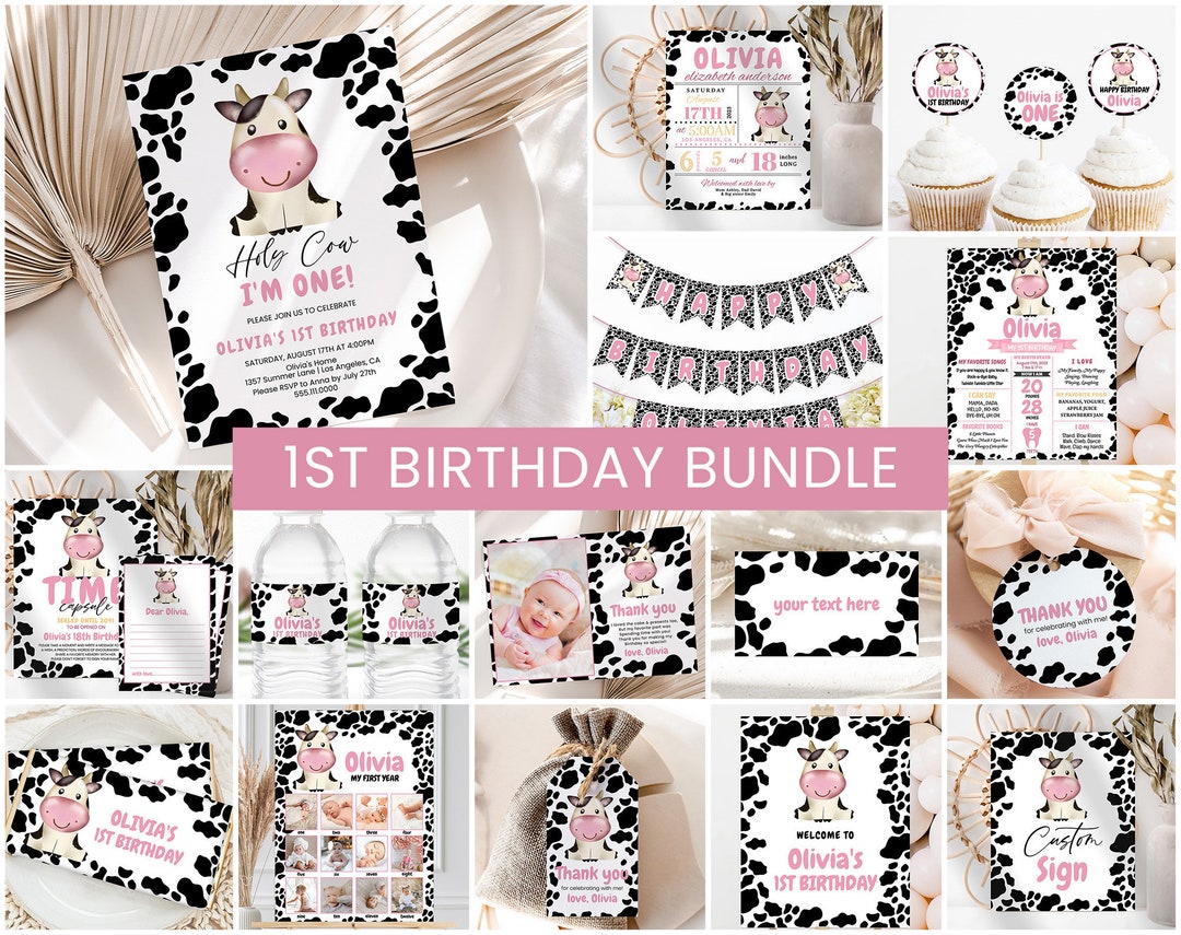 Holy Cow Birthday Bundle, Girls 1st Birthday Invite | Holy Cow I'm ONE ...