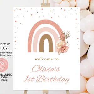 Boho Rainbow Birthday Welcome Poster, Sign Modern Boho Rainbow ...