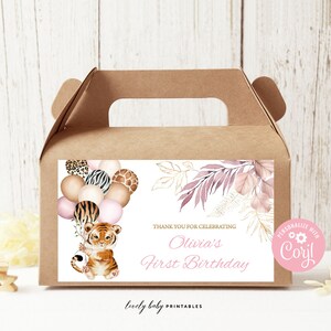 Gable Box Label, Gable Gift Box Sticker Wild One, Safari Animals ...