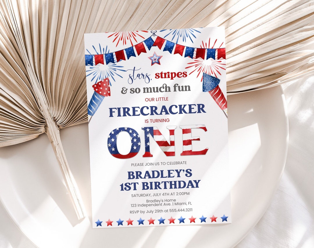Patriotic Birthday Invitation, 1st Birthday Party Invite | 4th of July ...