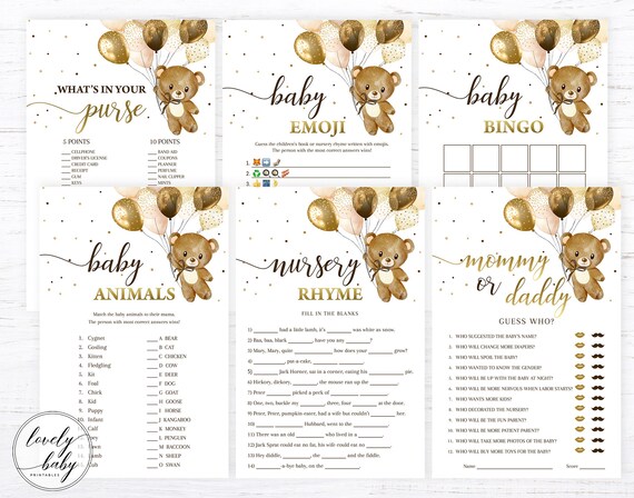 Printable Teddy Bear Baby Shower Games Bundle Gold Baby Shower | Etsy