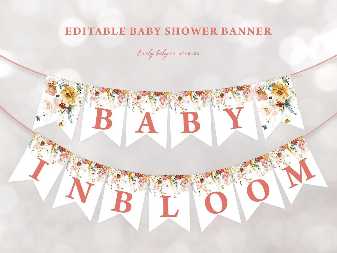 Baby Shower Party Banner, Baby in Bloom | Wildflower, Boho Floral ...