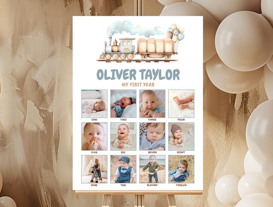 Photo Milestone Sign, 12 Months Poster, Year in Photos | Train, Choo ...