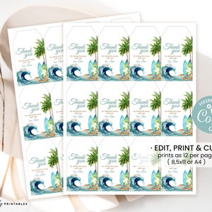 Printable Birthday Favor Tags, Editable Gift Tags | the Big ONE, Surf ...