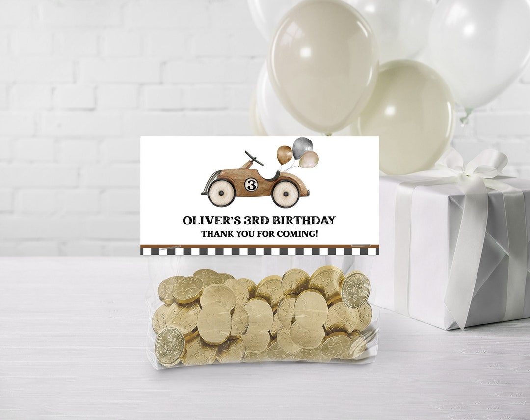 Treat Bag Toppers, Birthday Candy Bag Favors Retro Race Car, Red Racing ...
