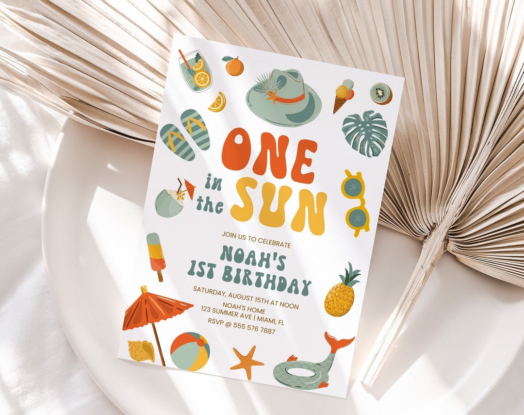 ONE in the Sun Birthday Invitation, First Birthday Invite Beach, Pool ...