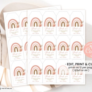 Printable Rainbow Birthday Favors, Editable Gift Tags | Modern, Boho ...