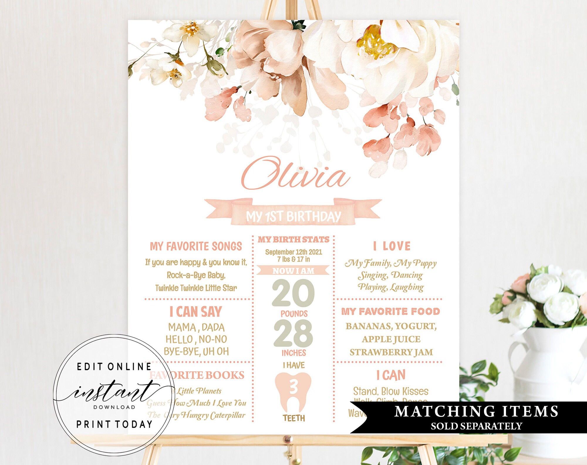 Boho Floral Favor Tags Printable Birthday Party Favors Blush | Etsy