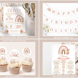 Rainbow Birthday Bundle, Girls 1st Birthday Invite Pack | Boho Rainbow ...