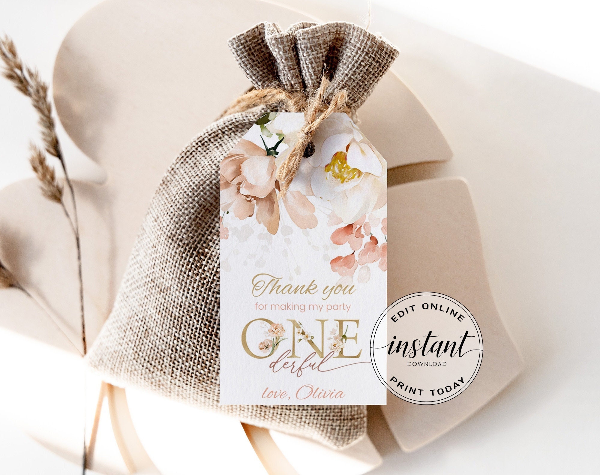 Boho Floral Favor Tags Printable Birthday Party Favors Blush | Etsy